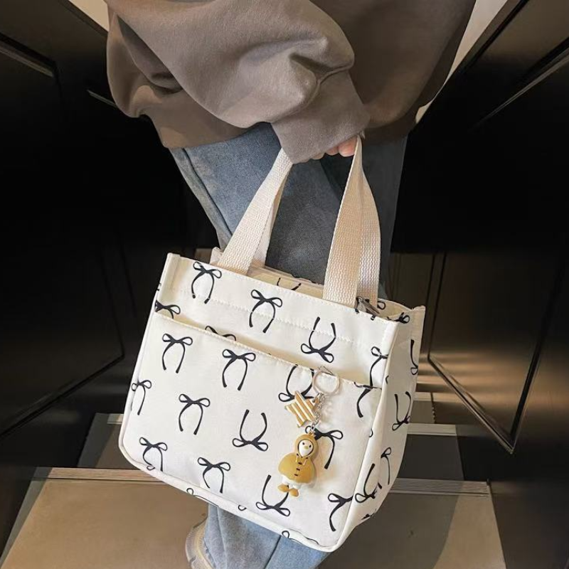 Вместительная сумка для ланча с застежкой-молнией с бантом, термосумка для работы, школы, пикника, прочная портативная сумка-холодильник