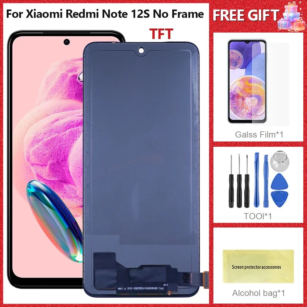 Super AMOLED для Xiaomi Redmi Note 12S, дигитайзер сенсорного экрана в сборе для 2303CRA44A 23030RAC7Y 2303ERA42L ЖК-дисплей TFT No Frame