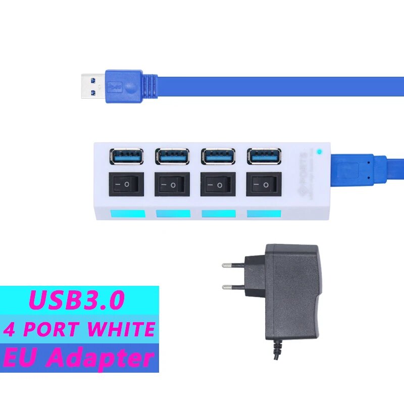 Высокоскоростной концентратор USB 3,0, концентратор на 4/7 портов с несколькими переключателями 3,0, концентратор USB 3 с адаптером питания, удлинитель USB для ПК и ноутбука