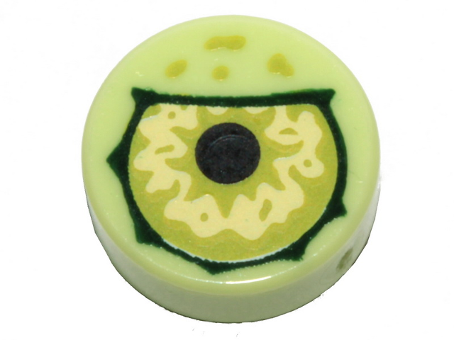 Деталь Lego 98138pb109 Tile, Round 1 x 1 with Lime Eye with Black Pupil Partially Closed Pattern