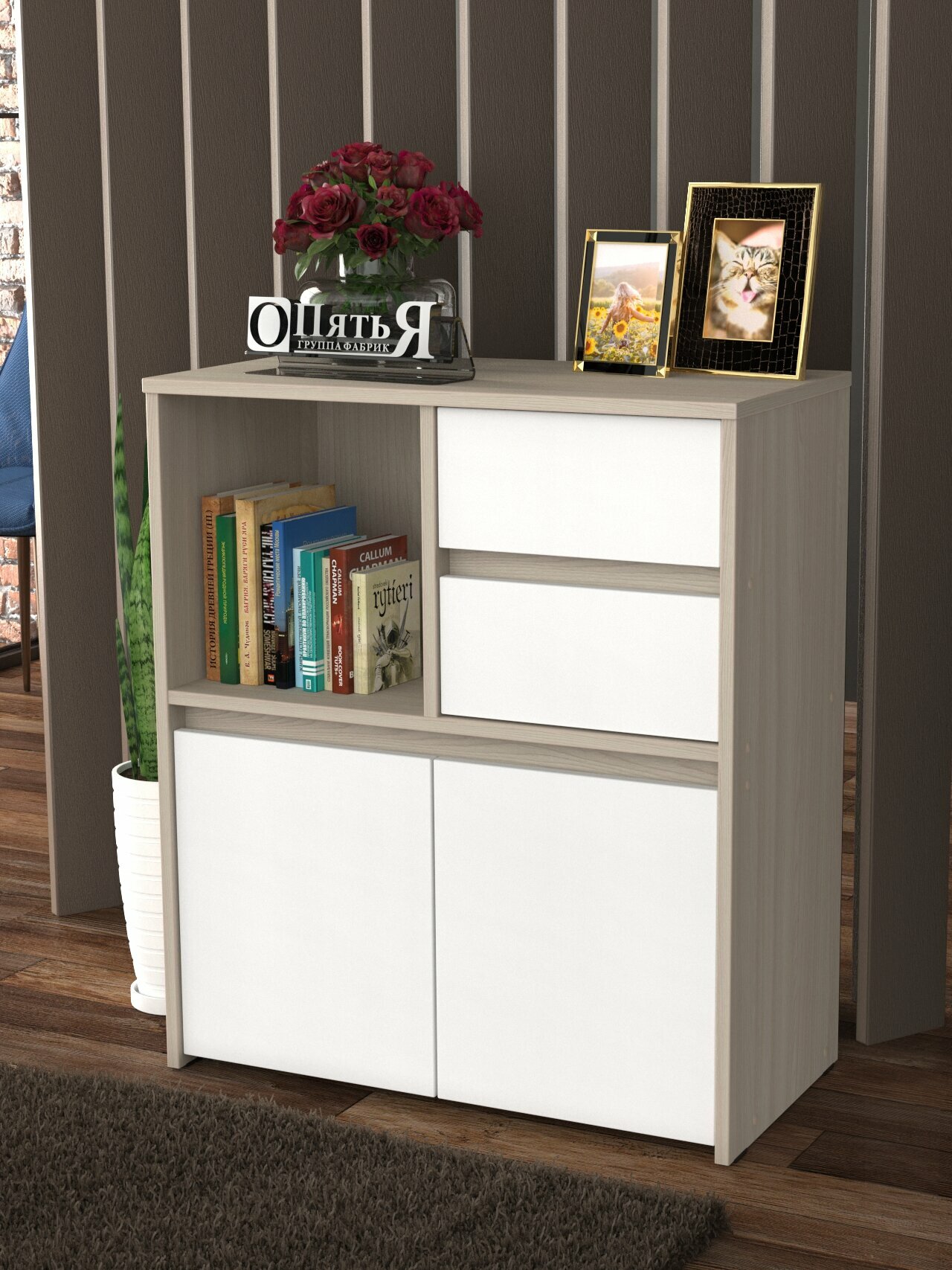 Комод деревянный №15 белый, ЯШС 3 ящика + 1 полка широкий, высокий