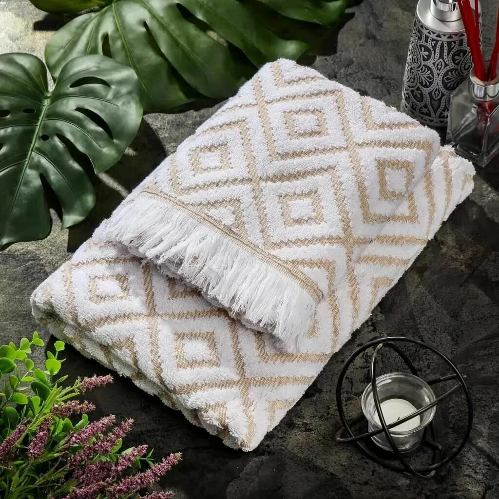 Банное полотенце КНР "Бахор", 50х90 см, 100% хлопок, 500 г/м2, бежевое, Узбекистан