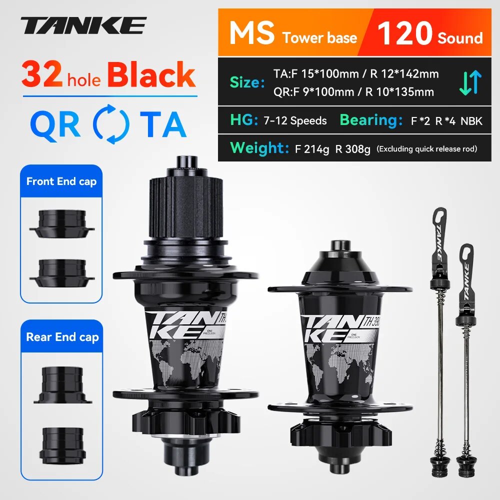 Велосипедные втулки TANKE TH-390 передние и задние 32/36 отверстий 6 Черный, 32H Black MS TA-QR