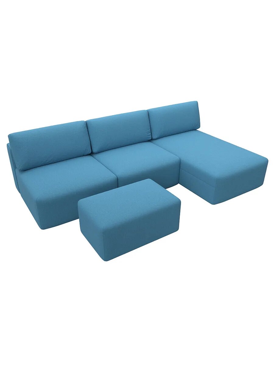 Диван угловой с пуфом из модульного набора Лего, с ящиком для белья, рогожка