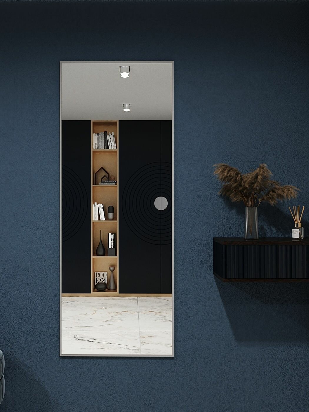 Зеркало настенное в полный рост в алюминиевой раме MOONRISE 170х60 см. Серебро