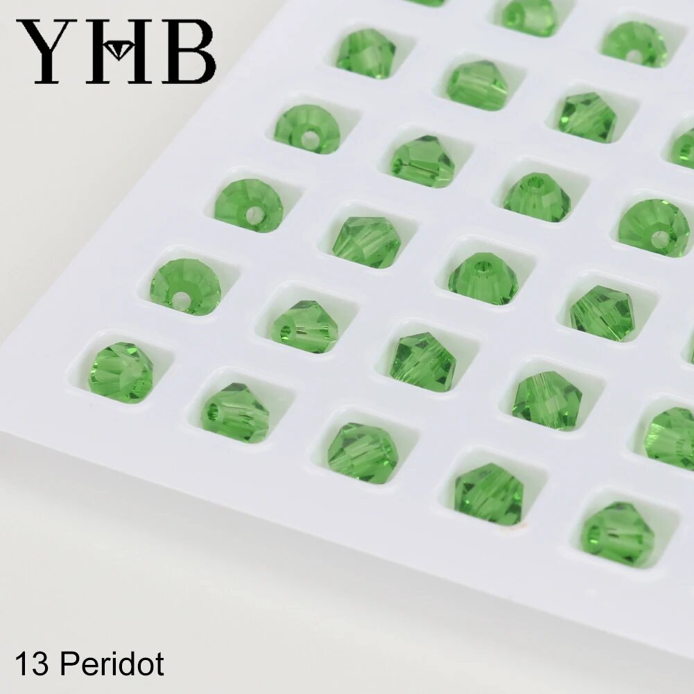 13 Peridot стеклянные бикони бусины YHB