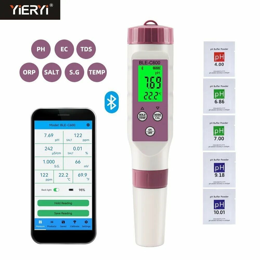 Тестер воды Temp ORP, с Bluetooth, для аквариумов, прудов, бассейнов, гидропоники