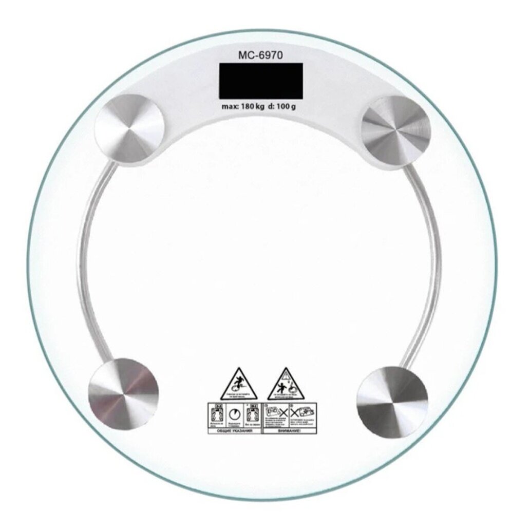 Весы напольные электронные 180кг, круглая стеклянная платформа, металл, прозрачный