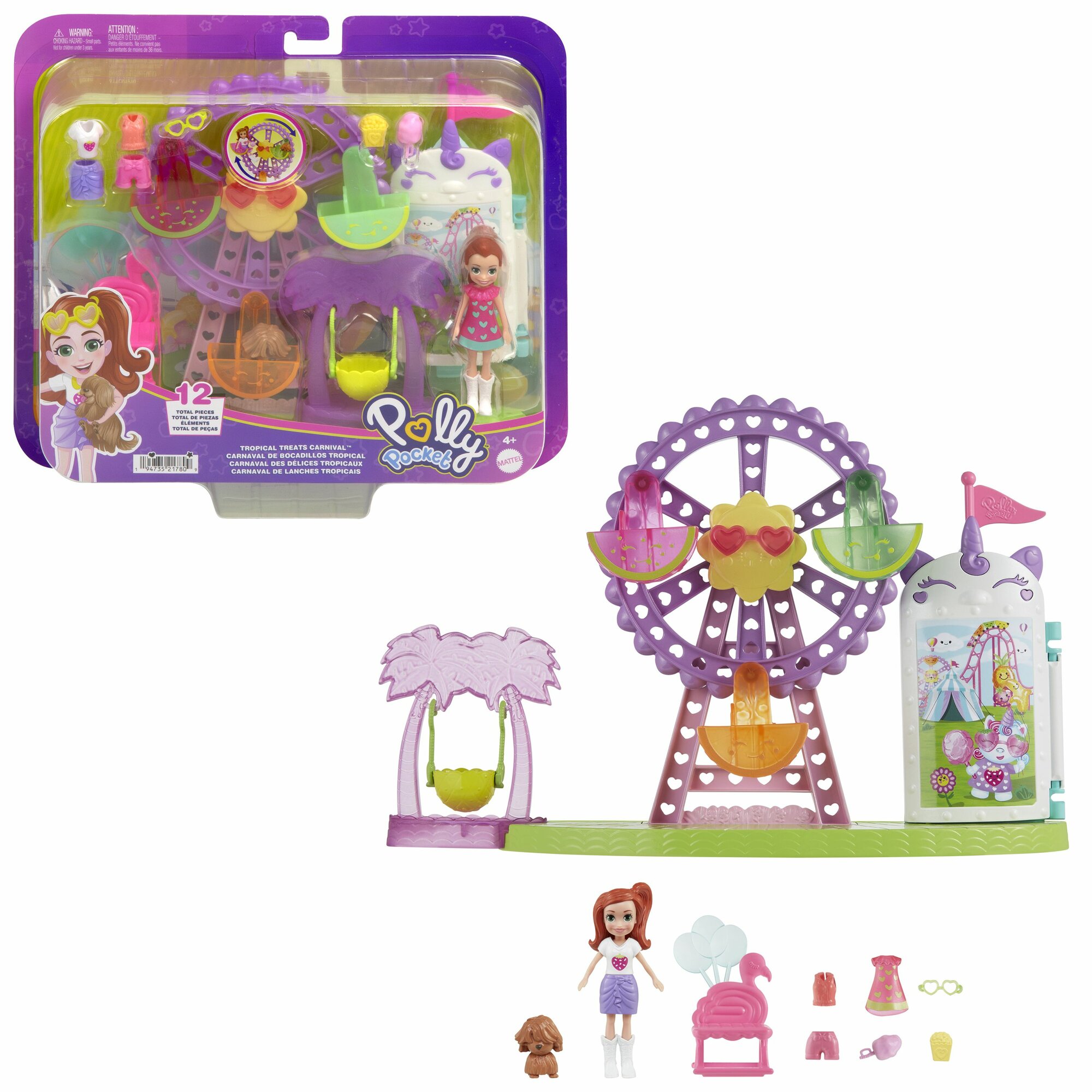 Мотоциклетные и тропические аксессуары Polly Pocket Flamingo, игровой набор Фруктовый караван, игровой набор Лодка-единорог
