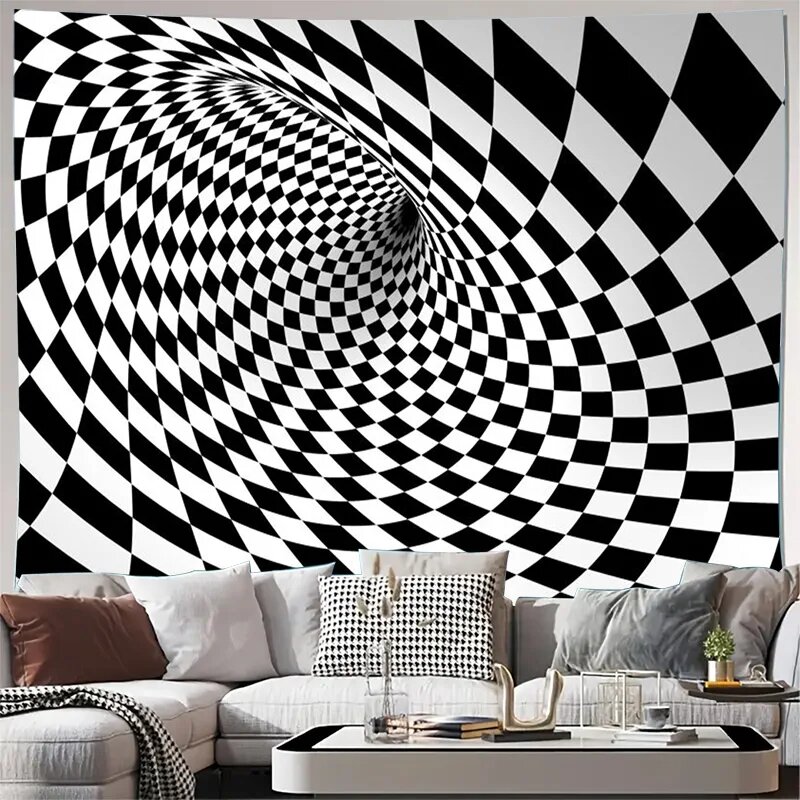 Настенный гобелен 3D печать оптическая иллюзия черный белый 150X230CM