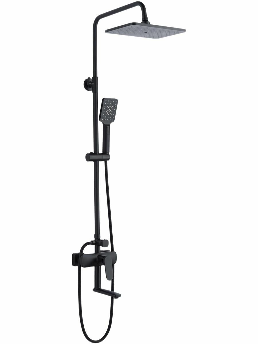 Душевая система со смесителем и тропическим душем/стойка/ Душевой гарнитур ALOute Высота MAX 1300 мм. Черный матовый. Алюминий