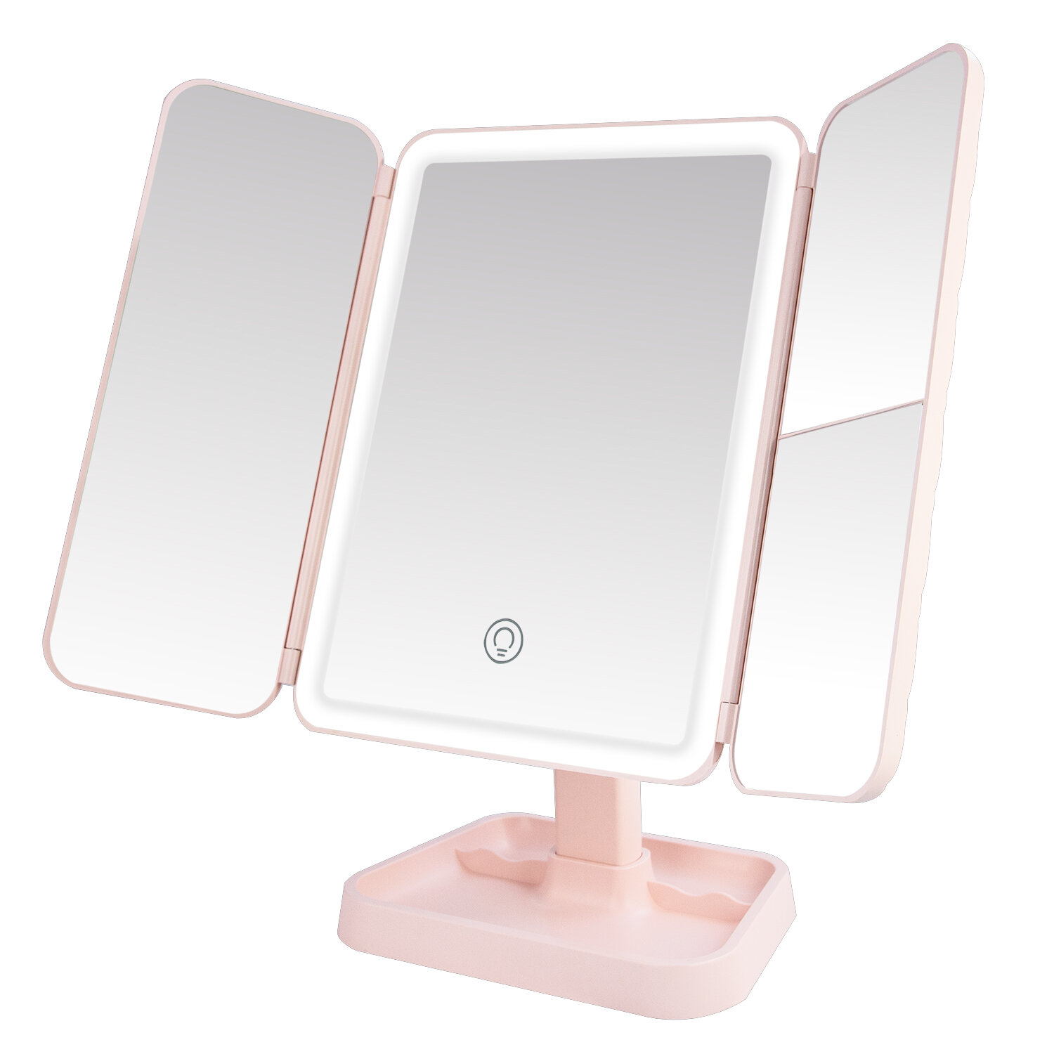 Косметическое зеркало для макияжа ISA LED Light MakeUp Mirror ML-04, Тройное с подсветкой, 1200 mAh, Розовый