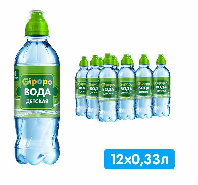 Вода "Черноголовская" для детей GIPOPO, 12 шт. по 0,33 л, без газа, ПЭТ