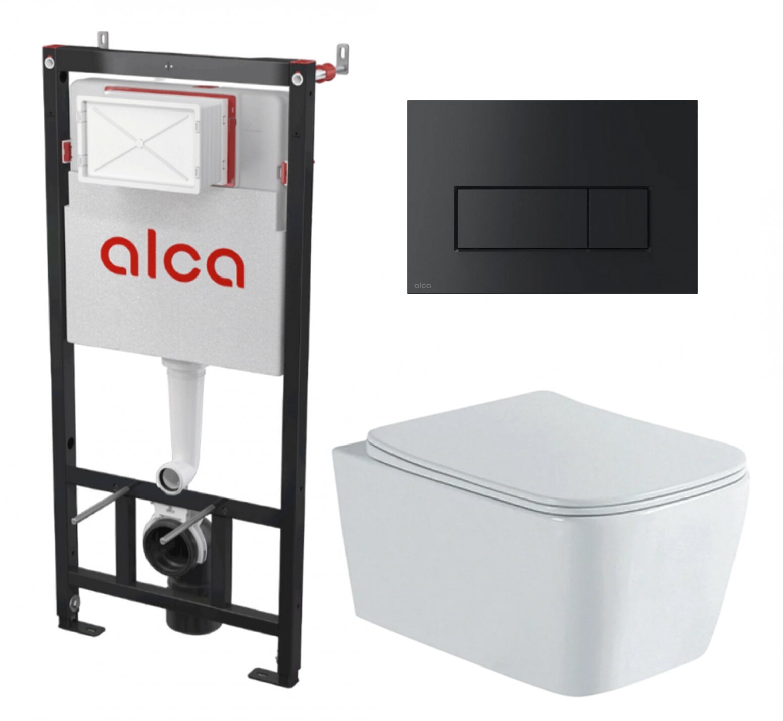 Комплект 3 в 1 инсталляция AlcaPlast + Унитаз подвесной AQUATEK Либра New AQ1148N-00 + кнопка черная