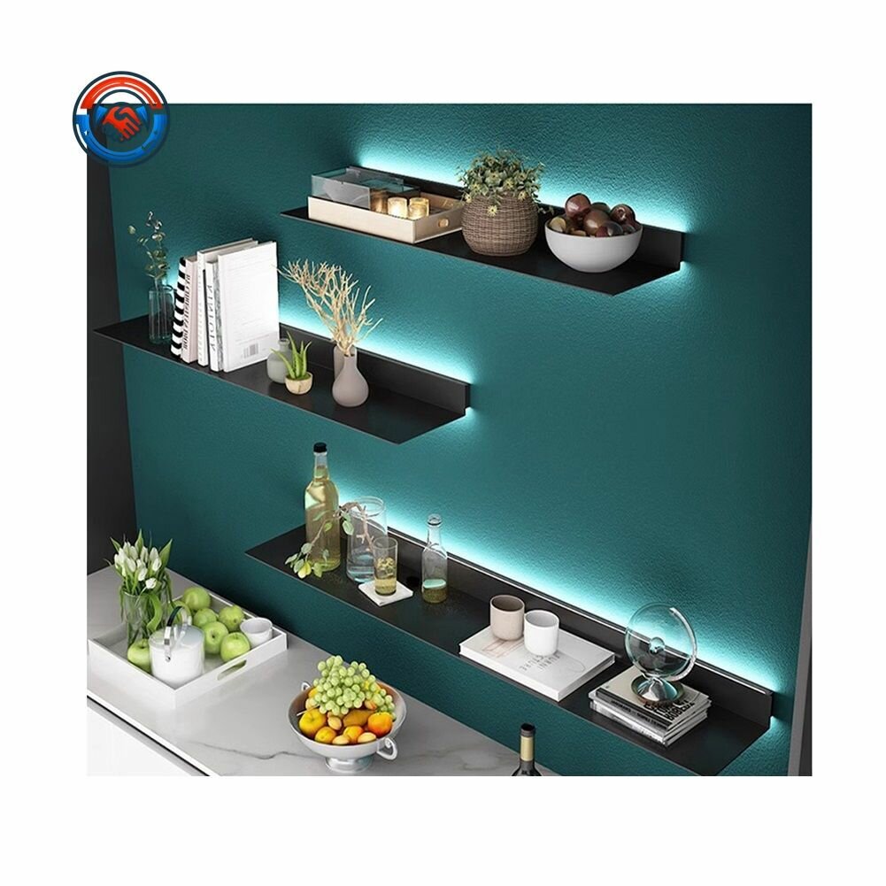 Плавающая настенная полка с LED подсветкой, алюминиевый сплав, антикоррозийная, легкая установка, для спальни гостиной ванной кухни, декоративная светящаяся полка