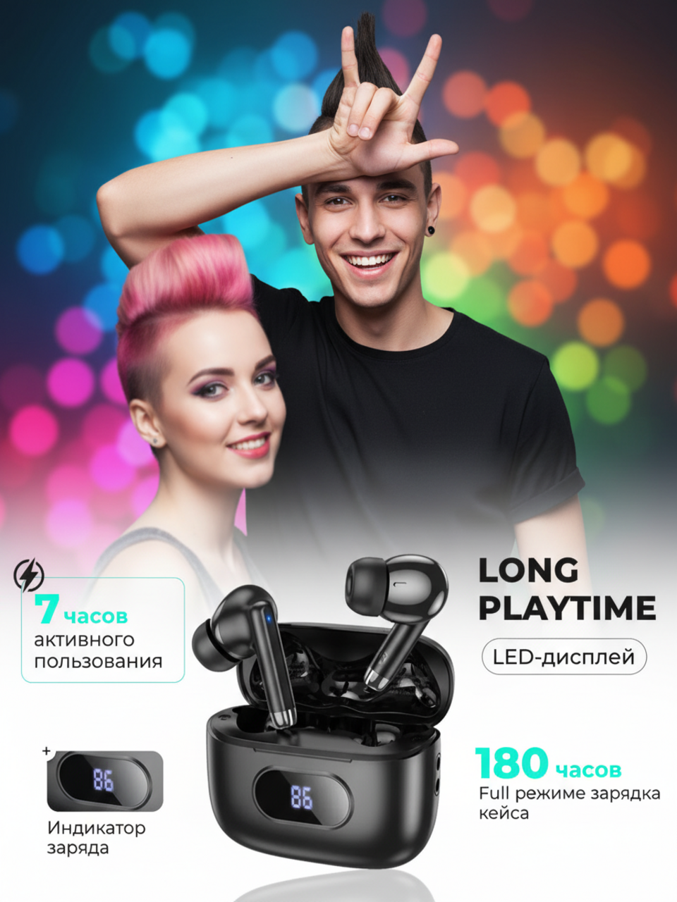 Hoco Беспроводные наушники TWS HOCO EQ2 с экраном Plus Thought, Bluetooth 5.4, черные