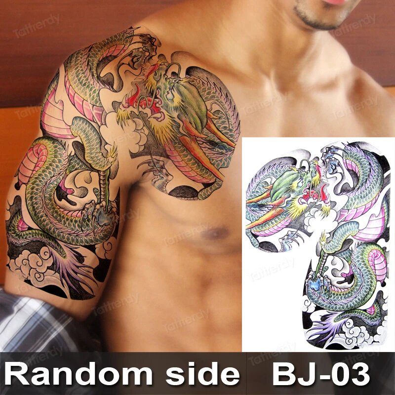 Временная татуировка Дракон Tattrendy, Цвет: BJ03, 32х24 см