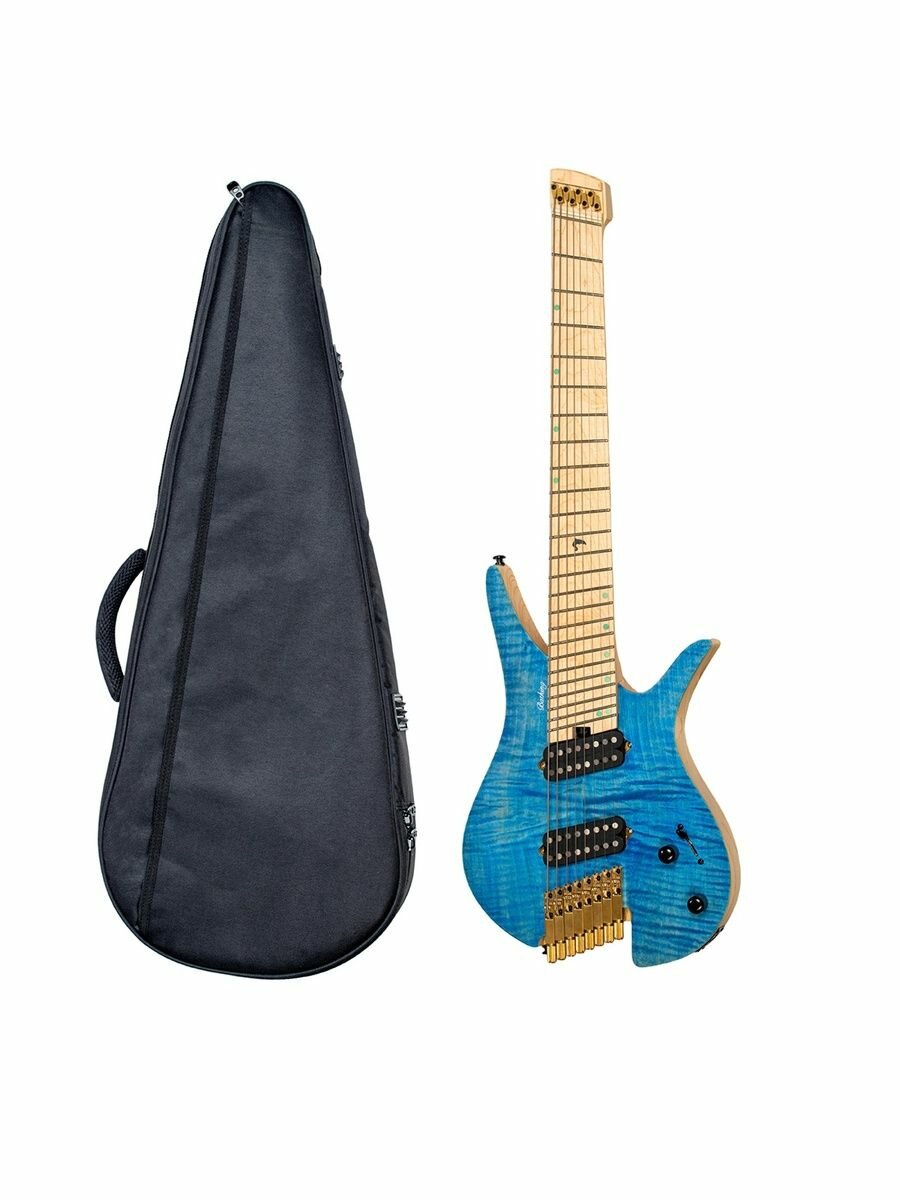 Batking Электрическая гитара, безголовная, 8-струнная, вентилятор Fret, с укладкой глаз птицы и светящимися акцентами, синий для путешествия