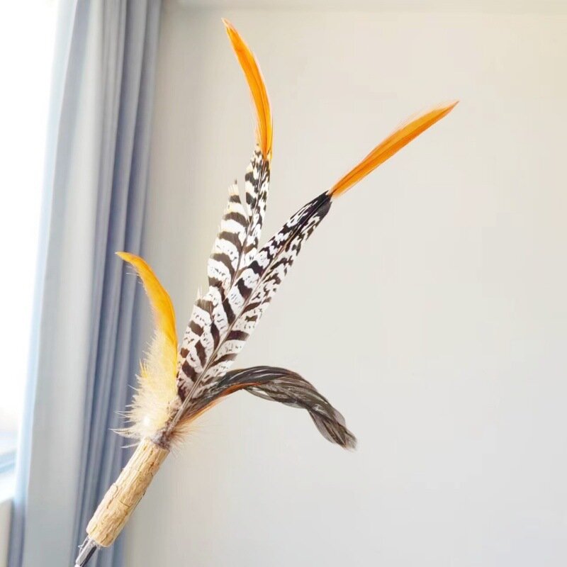 Товары для домашних животных игрушка для кошек Супер длинная Удочка перо фазана/страусиное перо кошка палочка