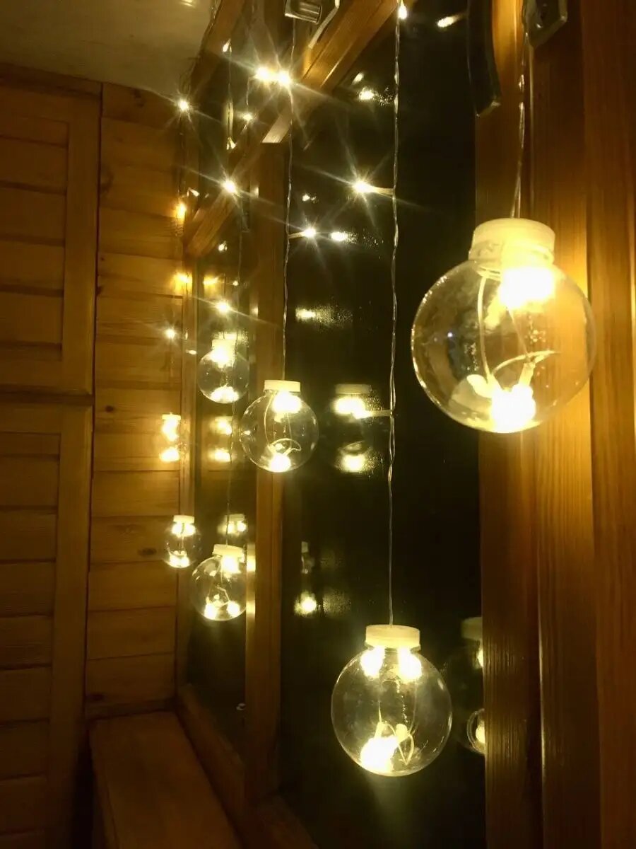 Гирлянда штора шары желтая