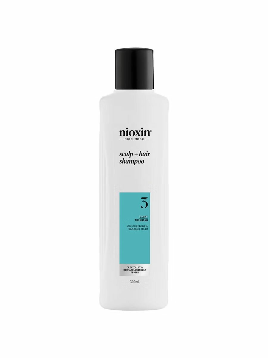 Nioxin Cleanser System 3, очищающий шампунь для окрашенных тонких химически обработанных волос, 300 мл