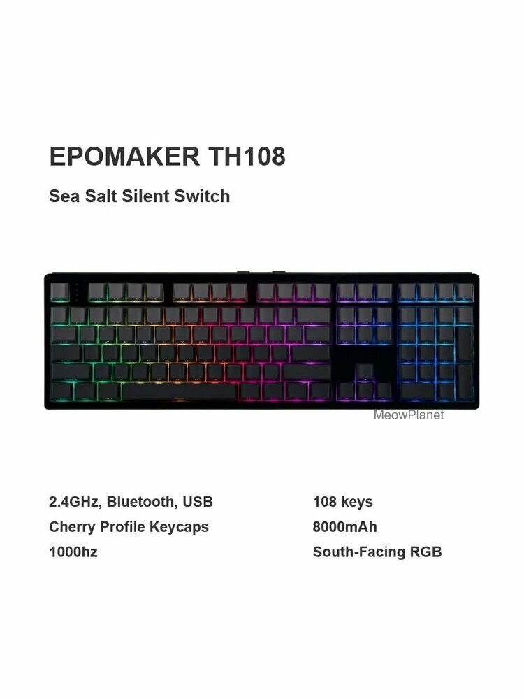 EPOMAKER Клавиатура беспроводная TH108, Sea Salt Silent Switch, Английская раскладка, черный, синий