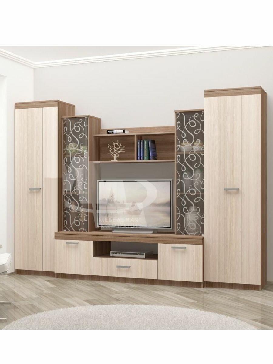 Гостиная Атлантида 4 ЛДСП 3000х2220х590, Ясень шимо темный/Ясень шимо светлый, МИФ