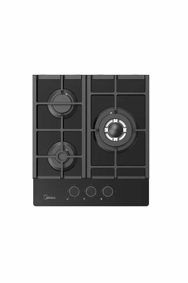 Варочная панель Midea MG449TGB, газовая, чугунные решетки, 3 конфорки, газ контроль, чёрная
