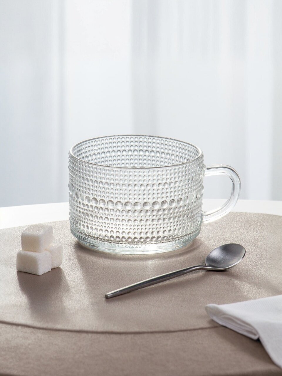 Стеклянная кружка Бабл 400 мл, фактурная чашка для чая и кофе, прозрачное стекло, подходит для СВЧ, модель Y4-9708