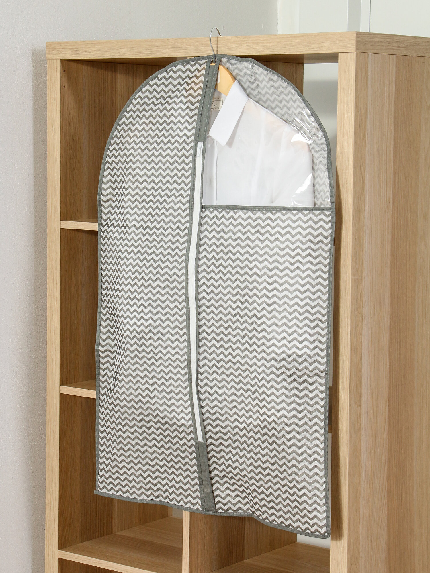 Чехол для одежды 60х135 см с окном, Серая волна A190069, защитный кофр из полиэстера для хранения платьев и костюмов