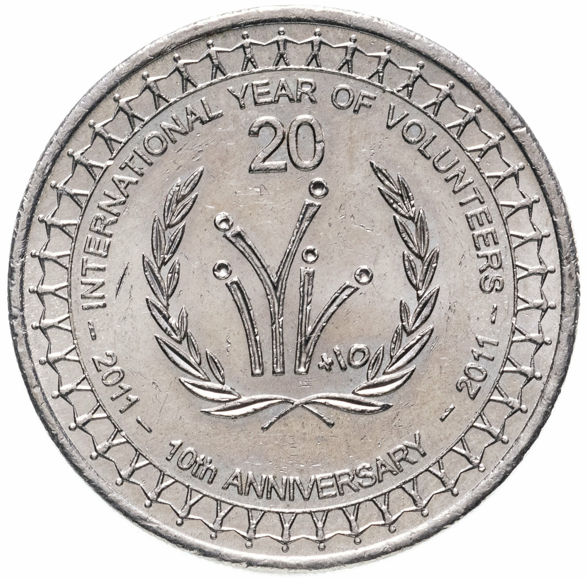 Австралия 20 центов cents 2011 Международный год волонтеров, Мельхиор медь-никель, в сохранности AU-UNC