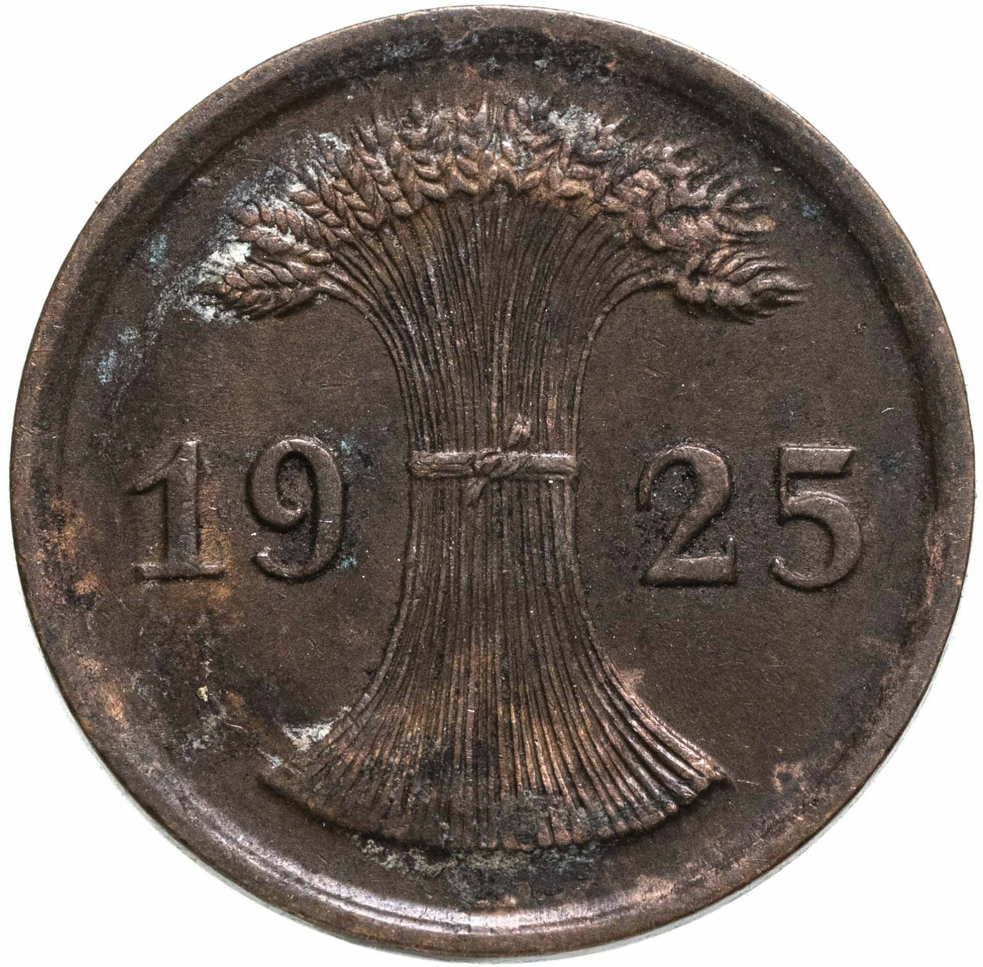 Германия Веймарская республика 2 пфеннига rentenpfennig 1925, Бронза, в сохранности VF