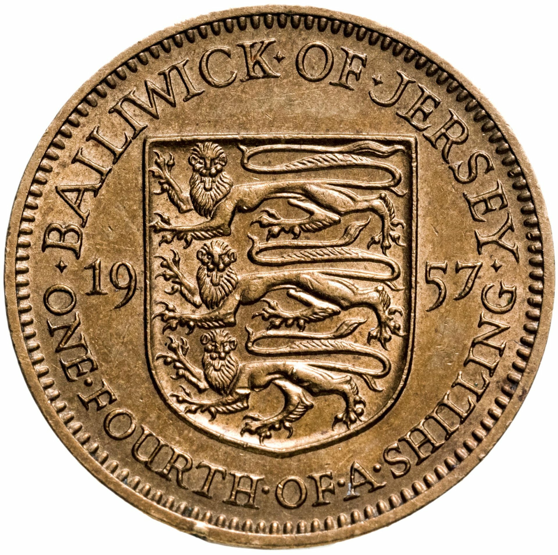 Джерси 1/4 шиллинга shilling 1957, Латунь, в сохранности XF