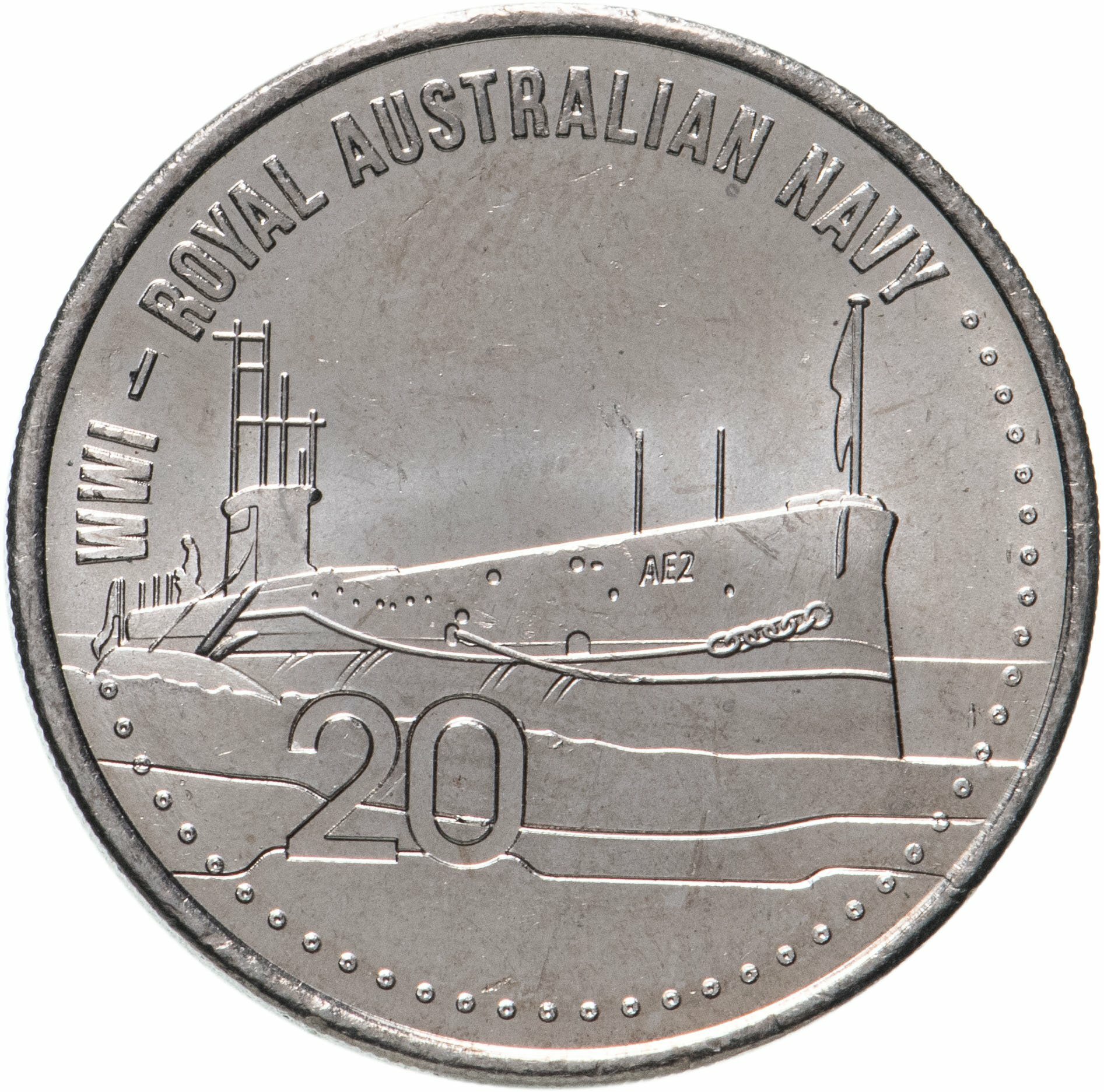 Австралия20 центов 2015 год памятная "Королевский флот Австралии" Корабль, Никель, в сохранности UNC
