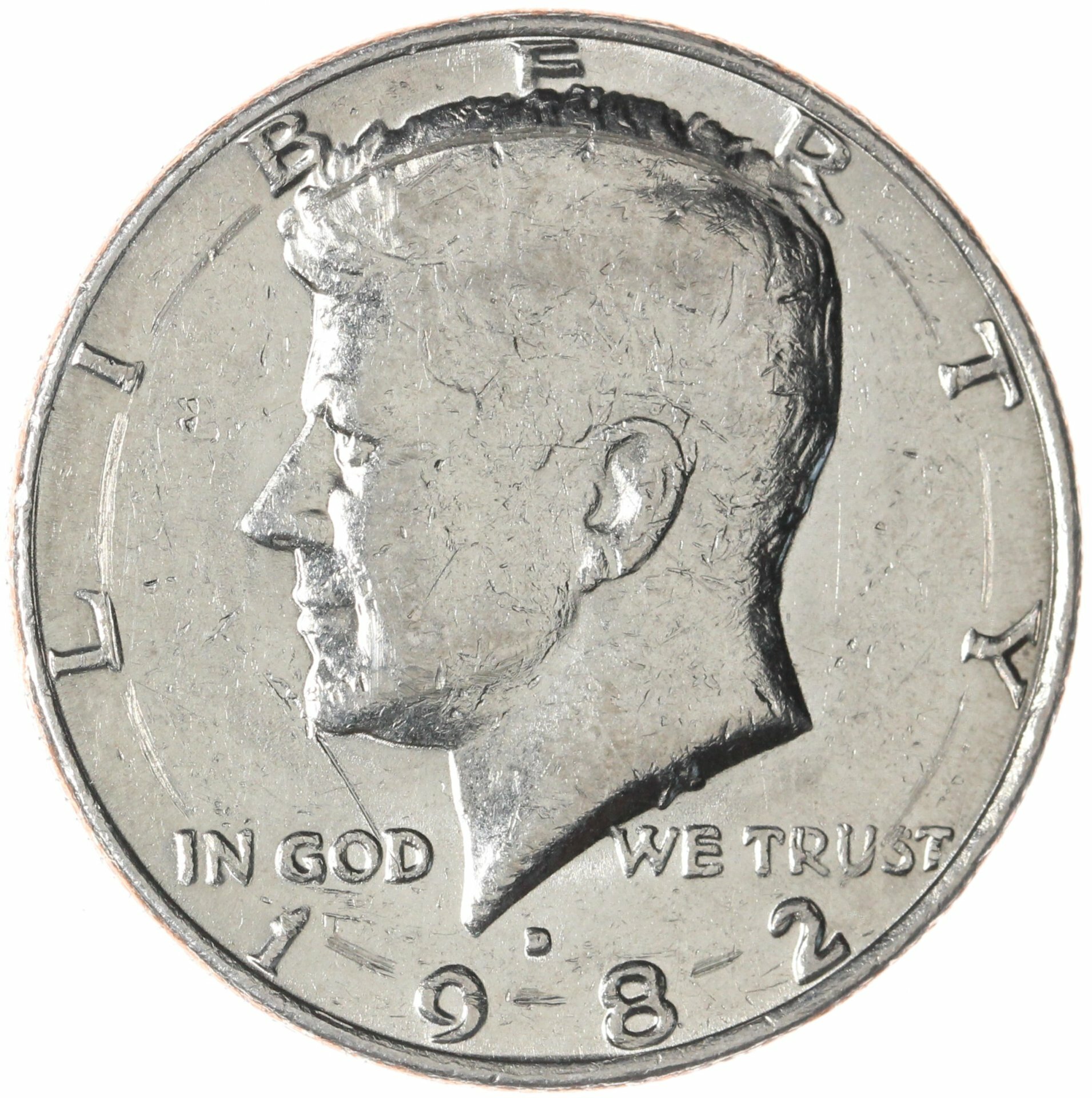 США 50 центов 1/2 доллара, half dollar 1982 D Kennedy Half Dollar Кеннеди знак монетного двора "D" - Денвер, Медь, в сохранности XF-AU