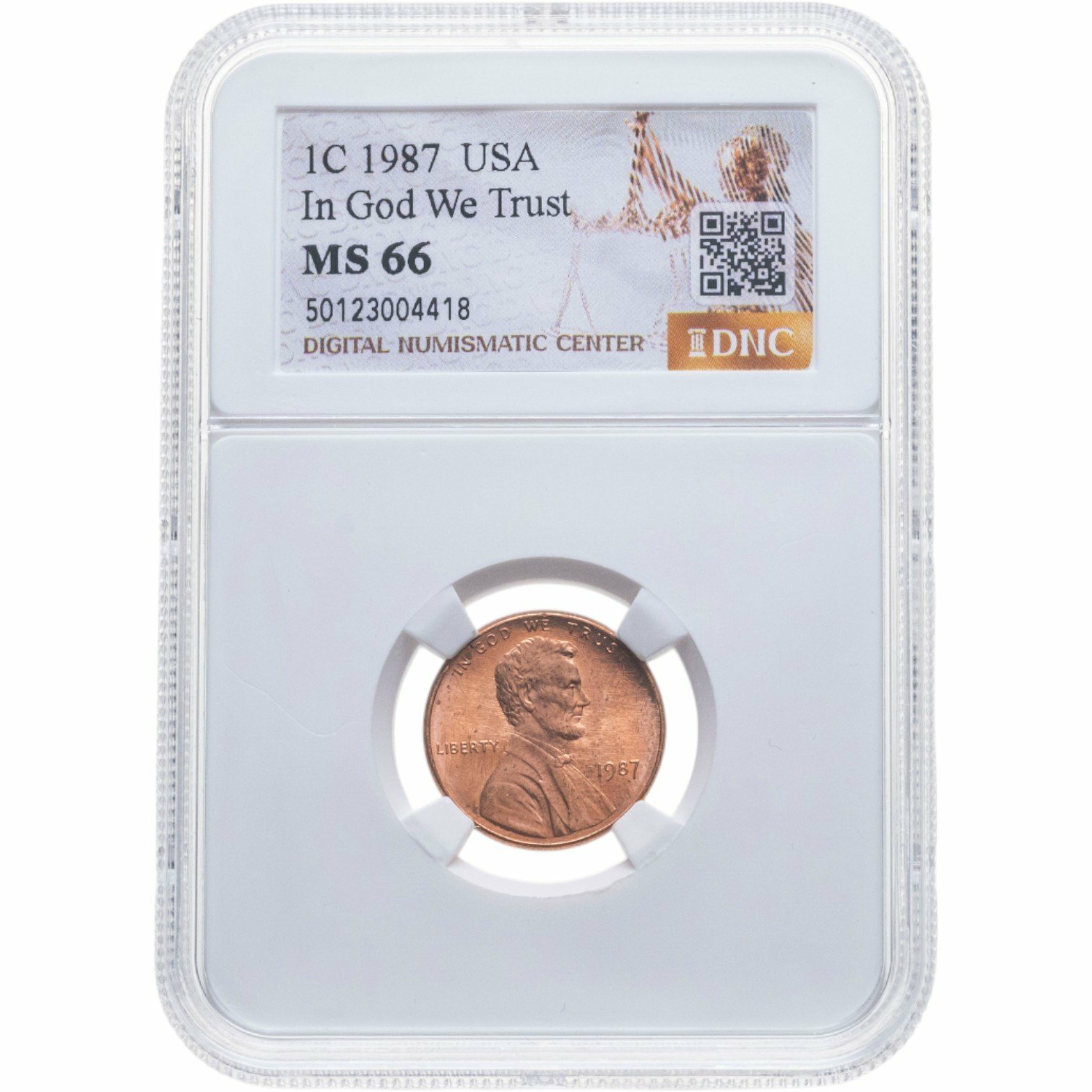 США 1 цент cent 1987 "Lincoln Memorial Cent" в слабе DNC PF66, Цинк