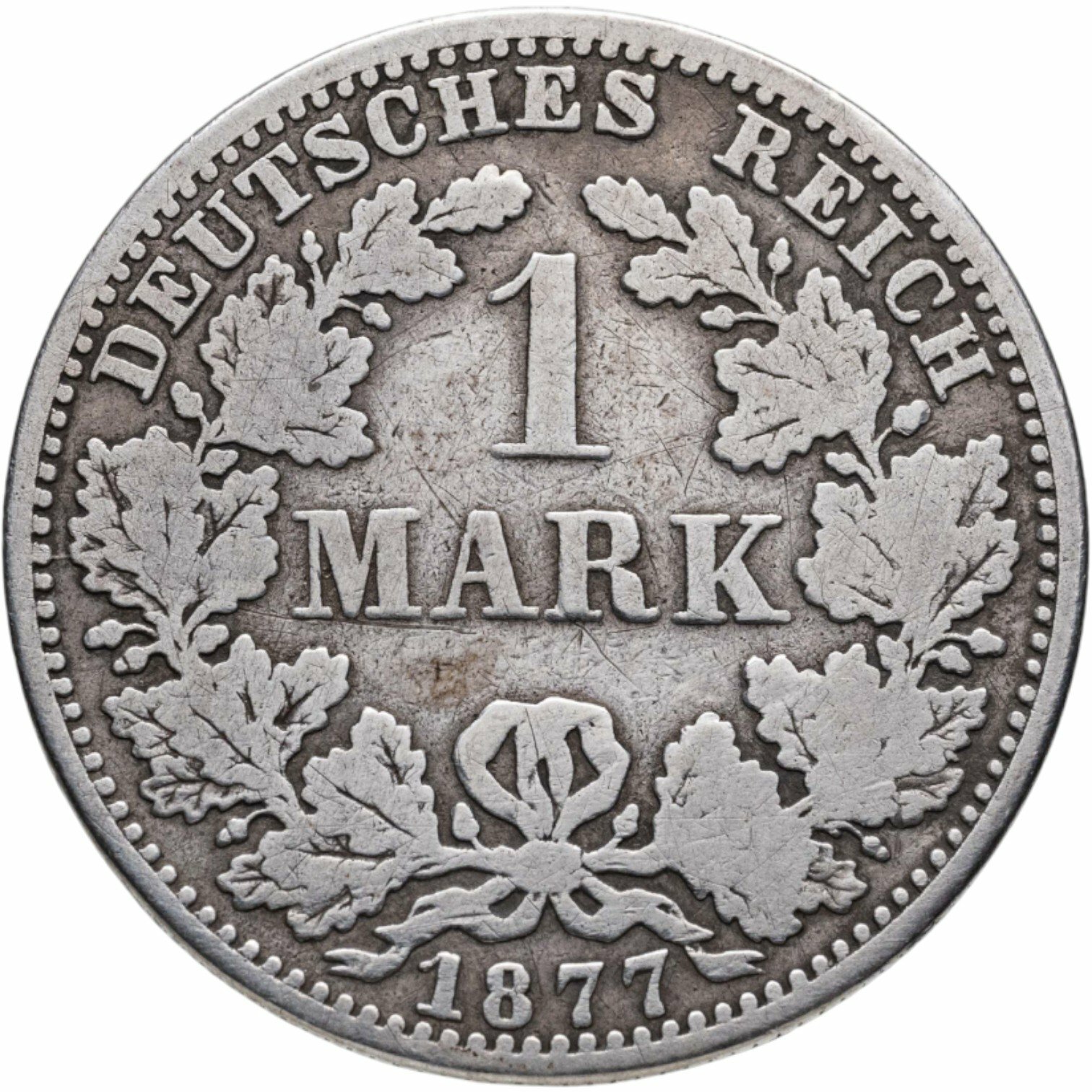 Германия 1 марка mark 1877 A знак монетного двора: "A" - Берлин, Серебро 900, в сохранности VF-XF