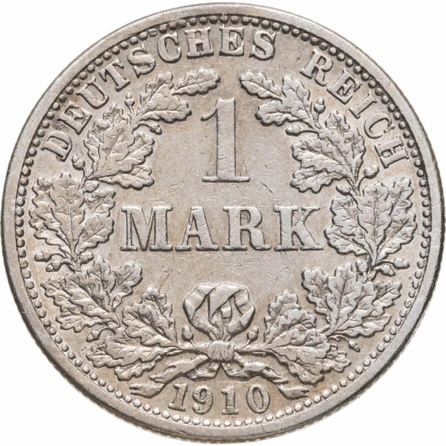 Германия Германская Империя 1 марка 1910 F знак монетного двора: "F" - Штутгарт, Серебро 900, в сохранности XF