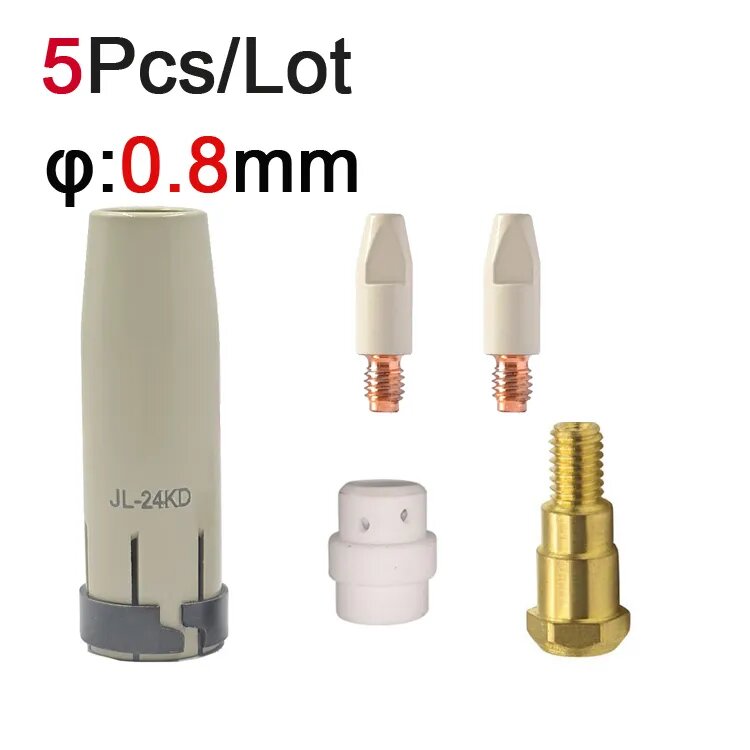 5 шт. (0.8mm)MB-24KD Защити покрытие от липких аксессуаров Набор комплектующих для сварочного полуавтомата, диффузор, сопло цилиндрическое, наконечники токовые