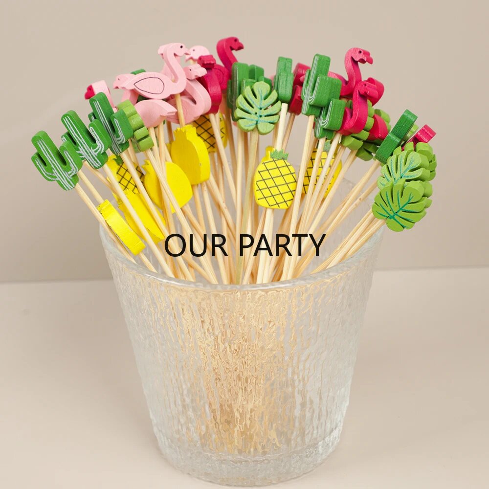 Бамбуковые вилки для фруктов flamingo pineapple cactus 50 шт.