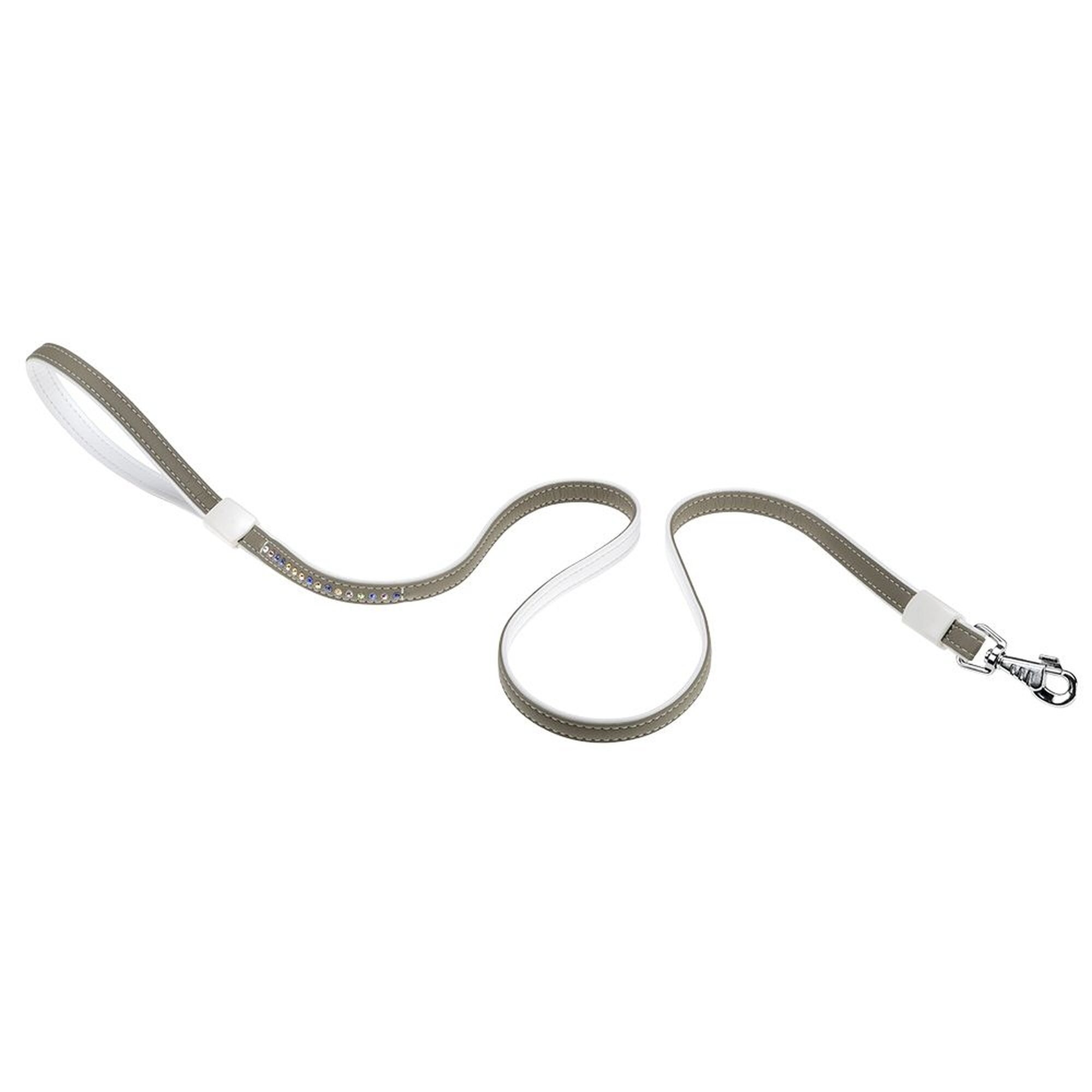 Поводок для собак Ferplast LUX G15/110 эко-кожа со стразами, бело-серый, 110 см