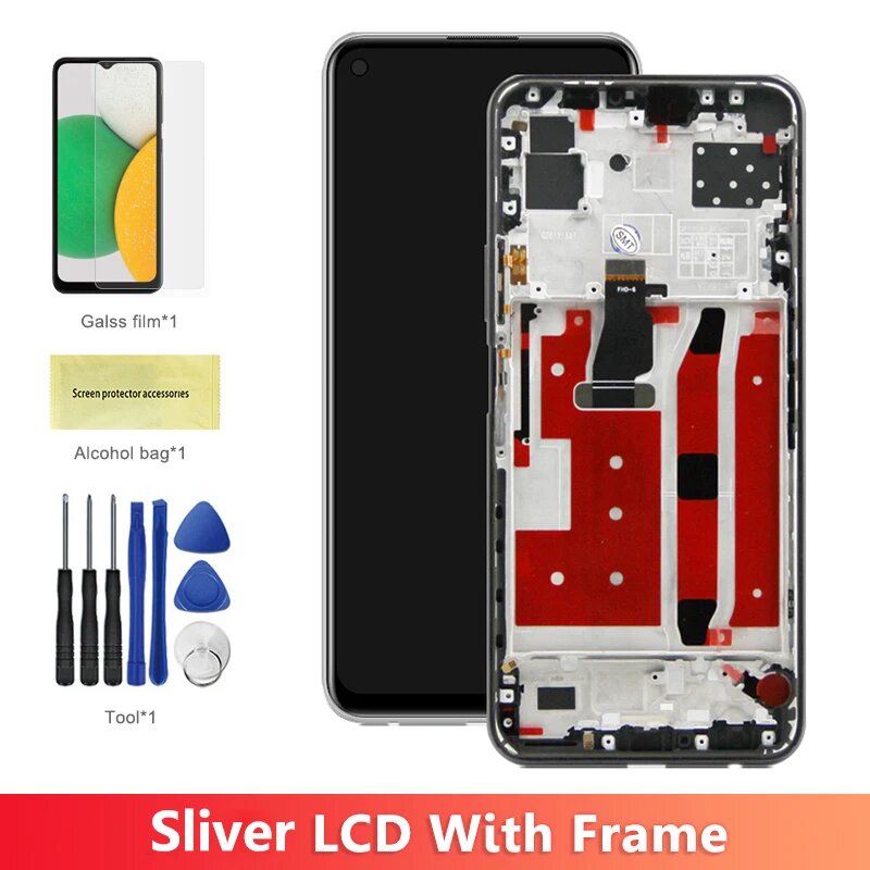 6,5-дюймовый ЖК-дисплей для Huawei Nova 7 SE, ЖК-дисплей с рамкой и дигитайзером в сборе для Honor 30s CDY-AN90, замена экрана Silver With Frame