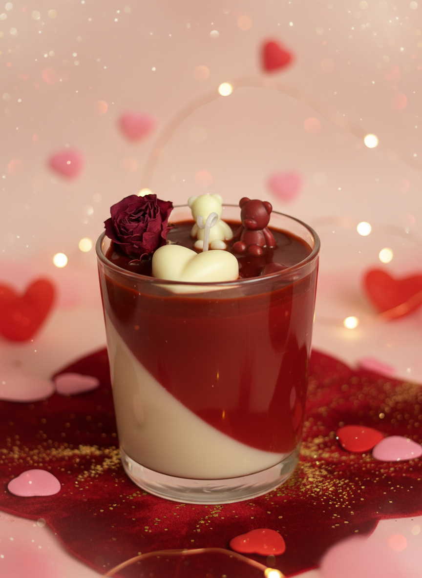 Арома свеча ручной работы в стеклянном стакане с сердцем розой