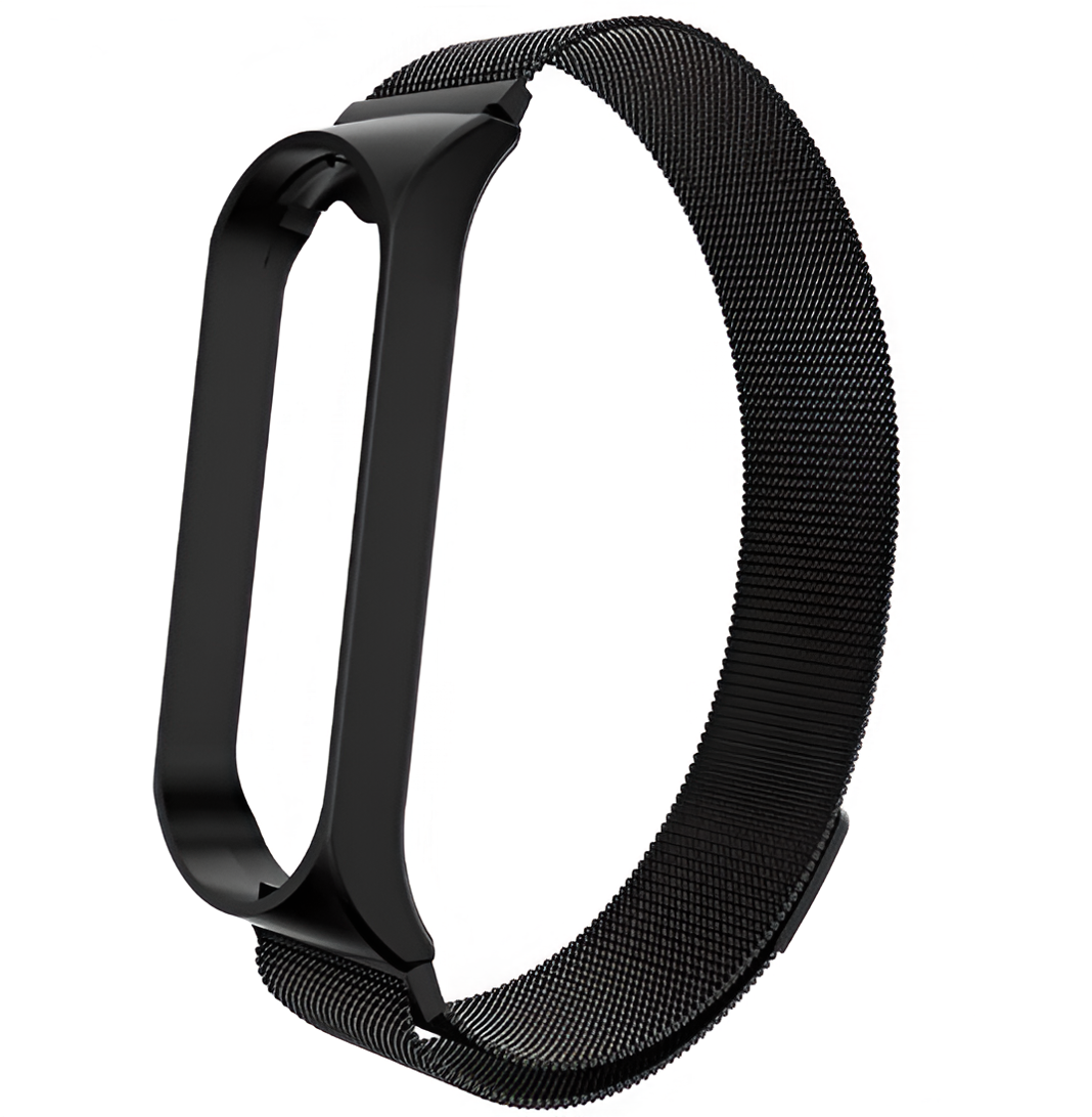 Миланский сетчатый ремешок браслет MyPads для фитнес-браслета Xiaomi Mi Band 5 из стали с магнитным замком (черный)