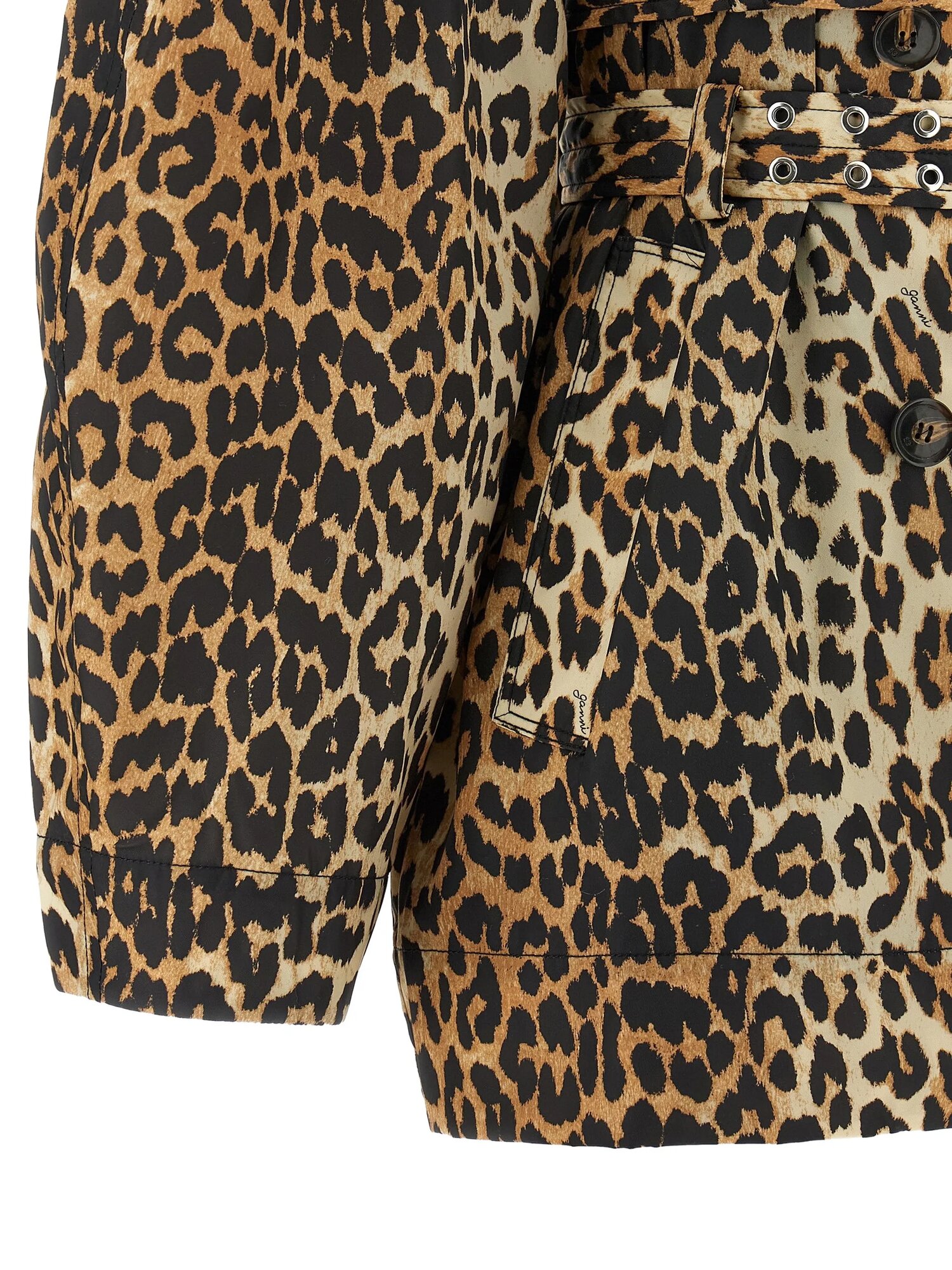 Пальто GANNI Ruffle leopard trench coat, размер 36, коричневый — фото 1