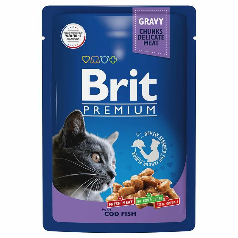 BRIT PREMIUM, Пауч для взрослых кошек, Треска в соусе, 85г