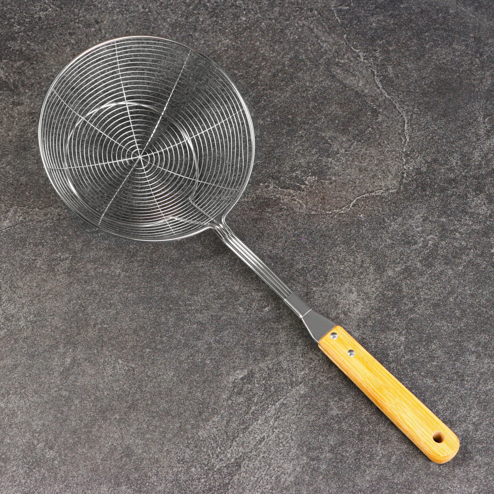 Дуршлаг-сито d=18 см, глубина 6.5 см, длина 44 см, с деревянной ручкой, металл