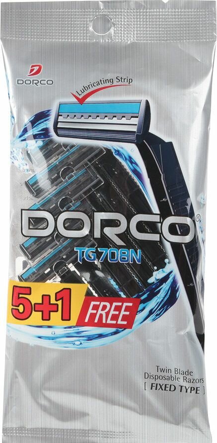 DORCO Станок для бритья одноразовый, увлажняюшая полоска, 2 лезвия, 5+1 шт.