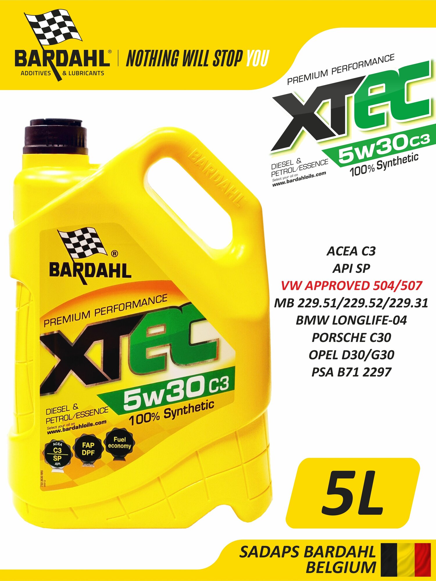 Bardahl XTEC C3 5W-30 Масло моторное, Синтетическое, 5 л