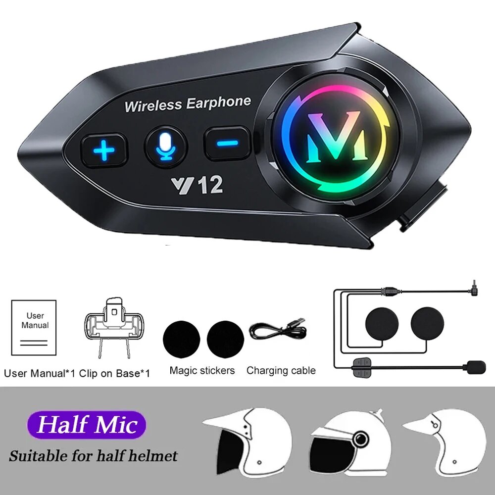 Беспроводная мотогарнитура Bluetooth 5.4, Half Mic